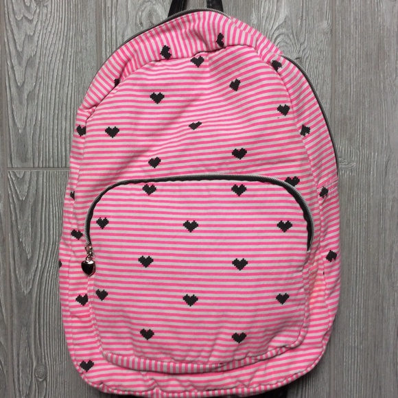 Bags | Nwt Pink And Black Heart Backpack | Poshmark